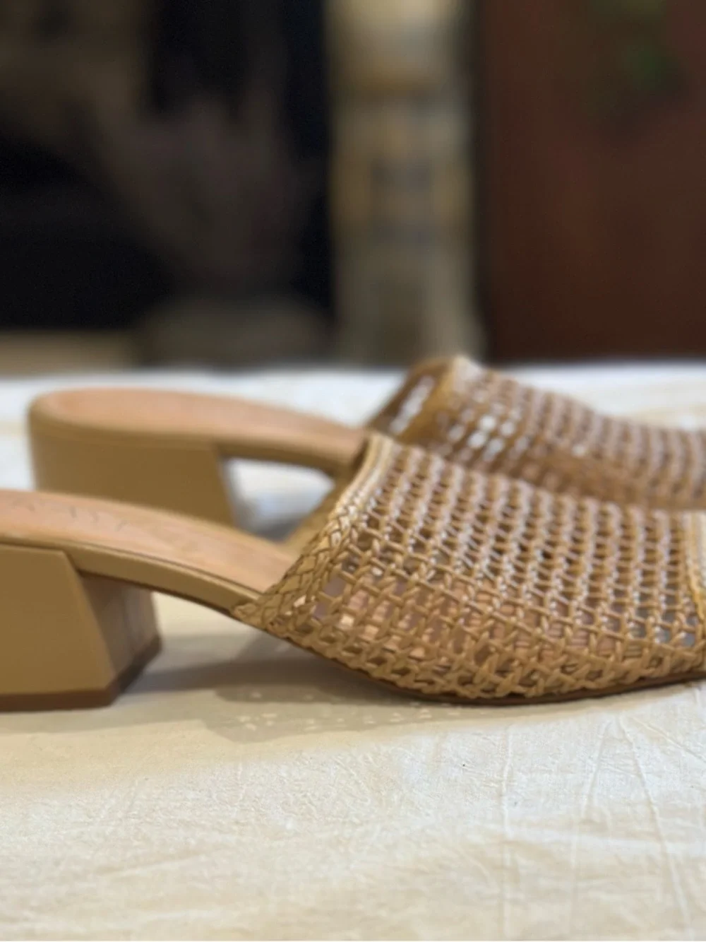 RAYE | Shoes | Raye Beige Woven Opentoe Block Heel Mules | Poshmark